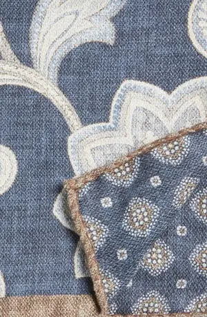 JACK VICTOR Verdun Floral & Medallion Reversible Silk Pocket Square - Navy
