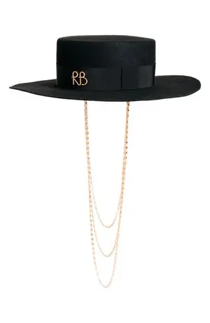 Ruslan Baginskiy Wool Boater Hat With Monogram Logo - Black