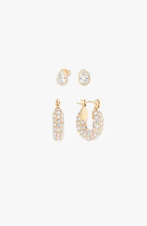 CUFFED BY NANO Noel Pavé Hoop And Teardrop Studs Earring Set - Gold
