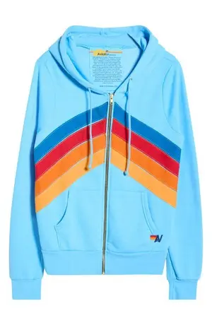 Aviator Nation Mountain Stitch Chevron Zip Hoodie - Sky