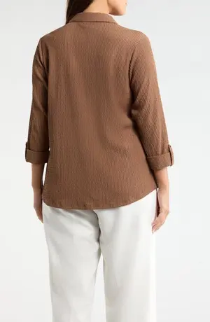 Anne Klein Roll Sleeve Texture Top