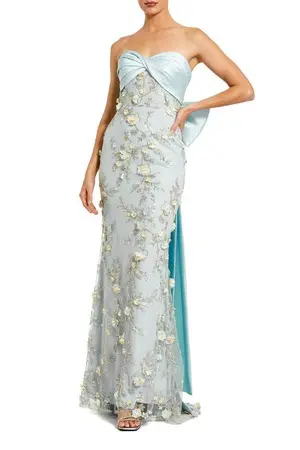 Mac Duggal Strapless Embellished Gown With Bow - Blue