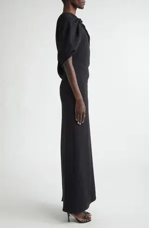 Oscar De La Renta Drape Sleeve Stretch Cady Column Gown