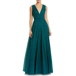 Mac Duggal Sleeveless Ruched V-neck Chiffon Gown - Teal