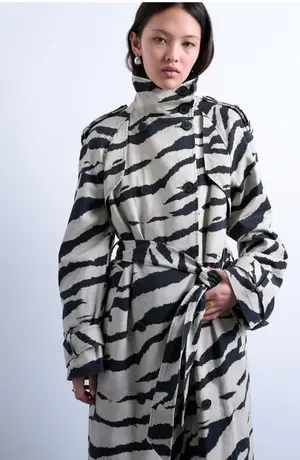 Topshop Printed Stand Collar Trench Coat