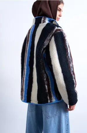 Topshop Striped Faux Shearling Jacket