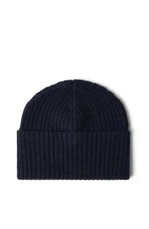 Brunello Cucinelli Cashmere Rib Knit Beanie - Navy Blue