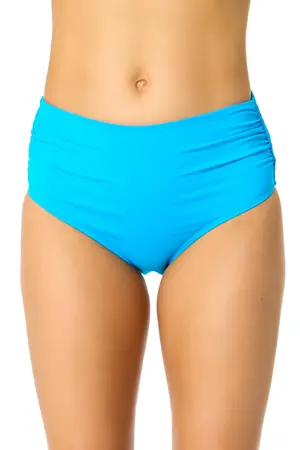 ANNE COLE Convertible High Waist Shirred Swim Bottom - Ocean