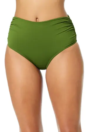 ANNE COLE Convertible High Waist Shirred Swim Bottom - Olive