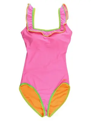 RUFFLEBUTTS Upf 50+ Crochet Ruffle One-piece Swimsuit - Neon Pink