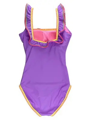 RUFFLEBUTTS Upf 50+ Crochet Ruffle One-piece Swimsuit - Neon Purple