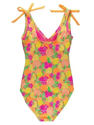 RUFFLEBUTTS Upf 50+ Bow V-neck One Piece Swimsuit