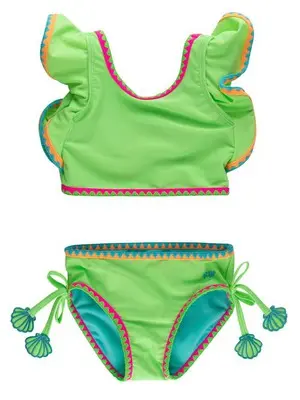 RUFFLEBUTTS Upf 50+ Crochet Detail Butterfly Tankini - Neon Honeydew