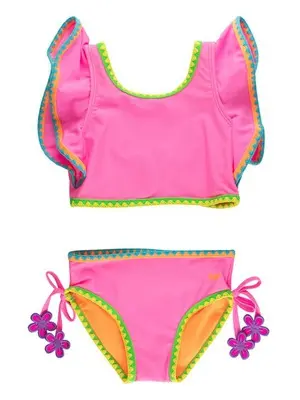 RUFFLEBUTTS Upf 50+ Crochet Detail Butterfly Tankini - Neon Pink