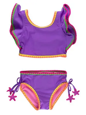RUFFLEBUTTS Upf 50+ Crochet Detail Butterfly Tankini - Neon Purple