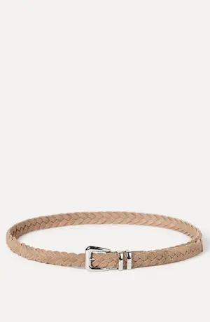 Brunello Cucinelli Braided Reversed Calfskin Belt - Hazelnut