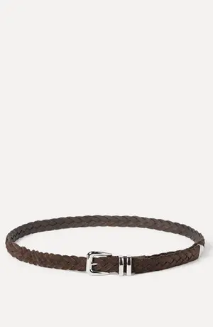 Brunello Cucinelli Braided Reversed Calfskin Belt - Rust Brown