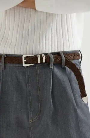 Brunello Cucinelli Braided Reversed Calfskin Belt - Rust Brown