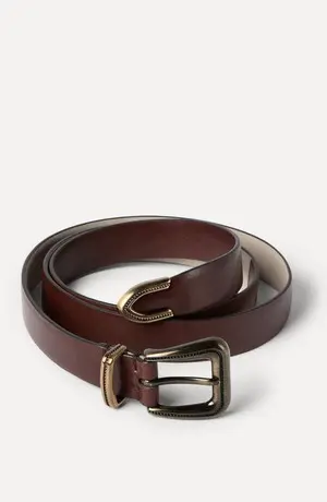 Brunello Cucinelli Vachetta Leather Belt With Monili - Brown
