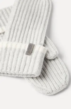 Brunello Cucinelli Knit Mittens With Monili - Light Grey