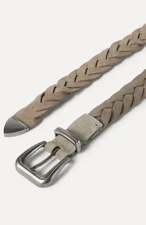 Brunello Cucinelli Braided Calfskin Belt - Beige