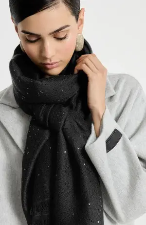 Brunello Cucinelli Cashmere And Silk Diamond Yarn Scarf - Black