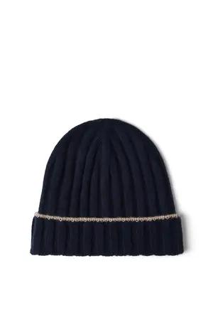 Brunello Cucinelli Cashmere Rib Knit Beanie - Navy Blue