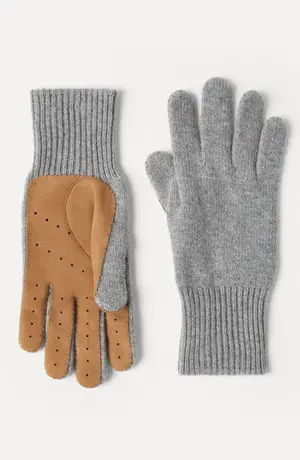 Brunello Cucinelli Cashmere And Suede Gloves - Light Grey