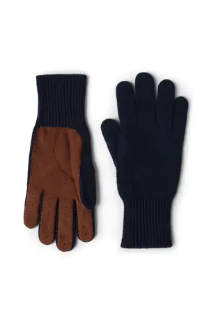 Brunello Cucinelli Cashmere And Suede Gloves - Navy Blue