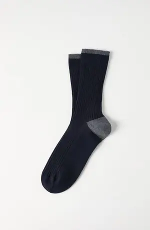 Brunello Cucinelli Cotton Calf Socks - Navy Blue