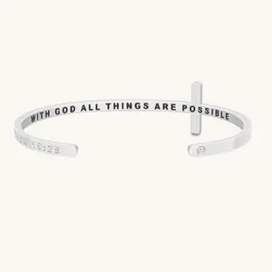 MANTRA Cross Cuff Bracelet Matthew 19:26 - Silver