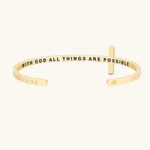 MANTRA Cross Cuff Bracelet Matthew 19:26 - Yellow Gold