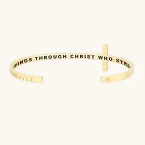 MANTRA Cross Cuff Bracelet - Philippians 4:13 - Yellow Gold