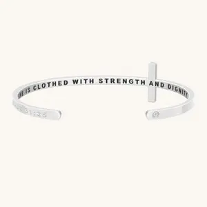 MANTRA Cross Cuff Bracelet Proverbs 3:16 - Silver