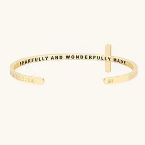 MANTRA Cross Cuff Bracelet - Psalm 139:14 - Yellow Gold