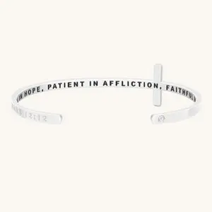 MANTRA Cross Cuff Bracelet - Romans 12:12 - Silver