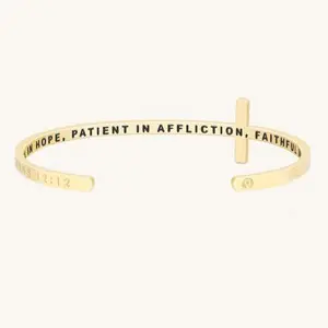 MANTRA Cross Cuff Bracelet - Romans 12:12 - Yellow Gold
