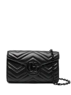 Gucci Gg Marmont Leather Wallet On Chain - Black