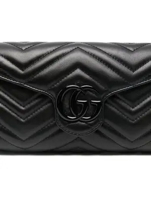 Gucci Gg Marmont Leather Wallet On Chain - Black