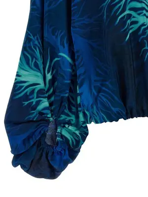 F.R.S FOR RESTLESS SLEEPERS Printed Silk Blouse With Ruffle Collar - Blue