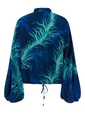 F.R.S FOR RESTLESS SLEEPERS Printed Silk Blouse With Ruffle Collar - Blue