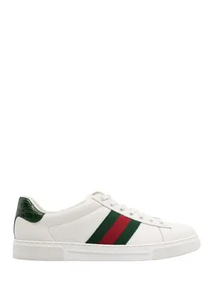 Gucci Ace Sneaker With Web Stripe And Metal Tag - White
