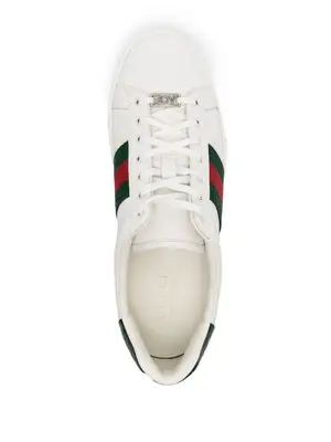 Gucci Ace Sneaker With Web Stripe And Metal Tag - White