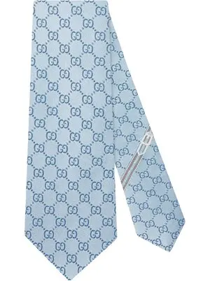 Gucci Silk Neck Tie With Gg Motif - Sky Blue