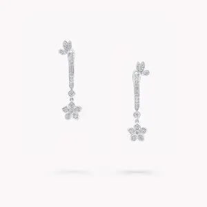 Graff Butterfly And Flower Diamond Hoop Earrings - White Gold
