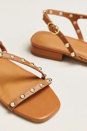 Anthropologie Strappy Studded Flats - Tan