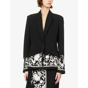 Erdem Floral-embroidered Tailored Wool Blazer