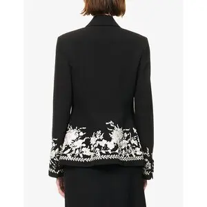 Erdem Floral-embroidered Tailored Wool Blazer