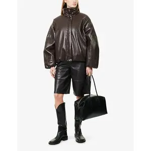 ANINE BING Cyrus Funnel-neck Leather-blend Jacket
