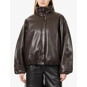ANINE BING Cyrus Funnel-neck Leather-blend Jacket